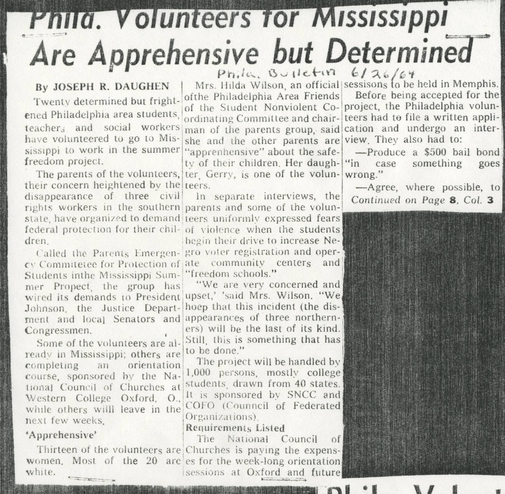 Geraldine Wilson and the 1964 Mississippi Freedom Summer Project ...